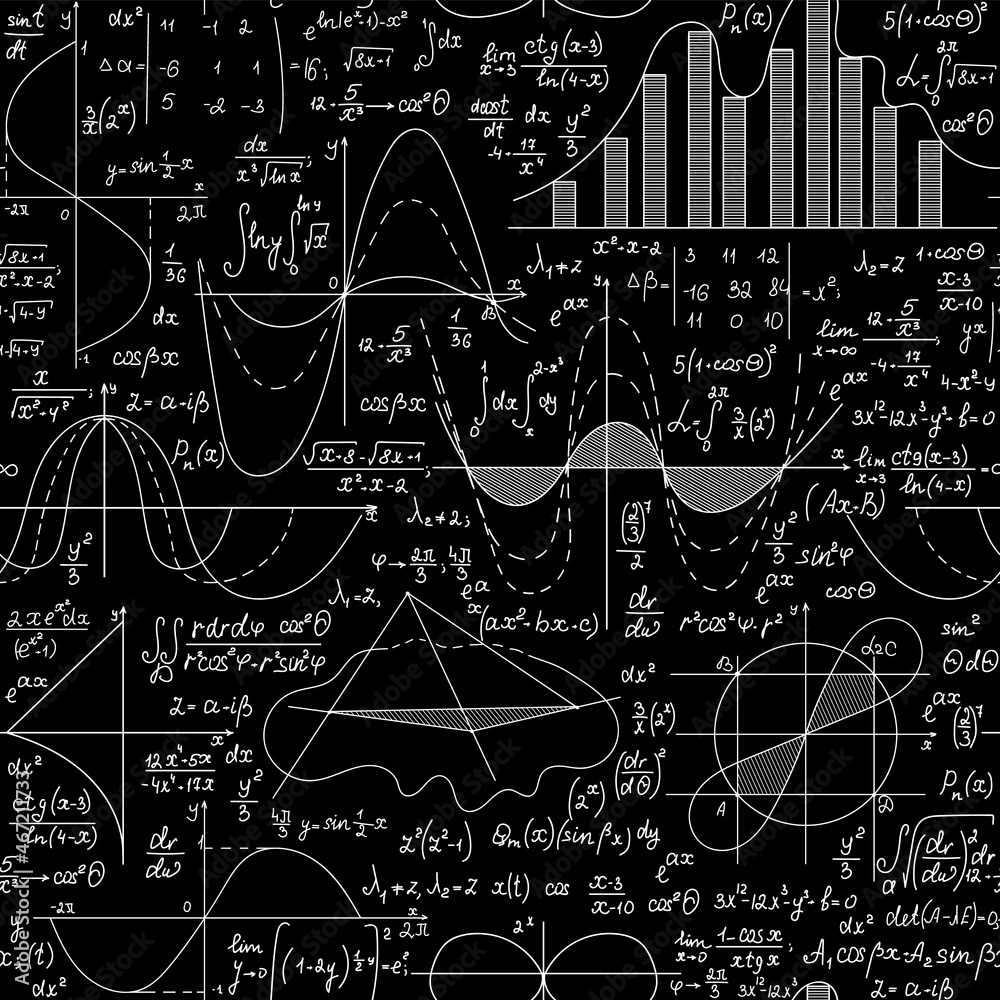 Mathematical vector seamless pattern with handwritten math formulas ...