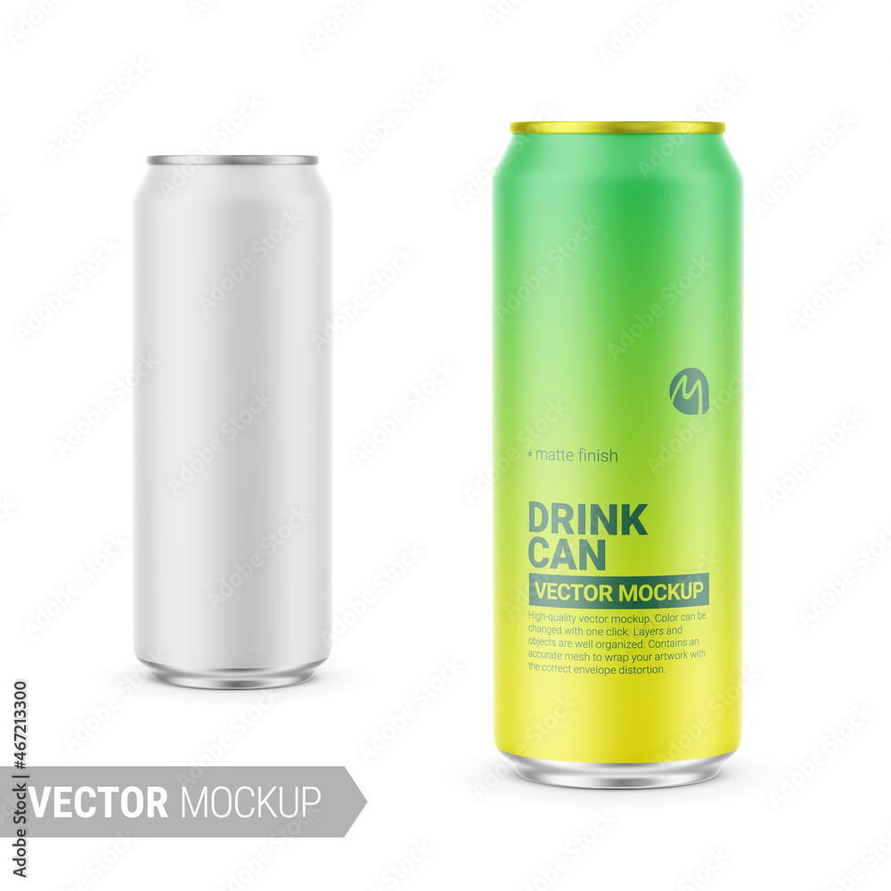White matte drink can mockup. Vector illustration. Stock Vector | Adobe ...