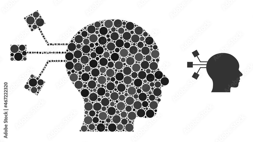 Brain connection vector composition of round dots in variable sizes and ...