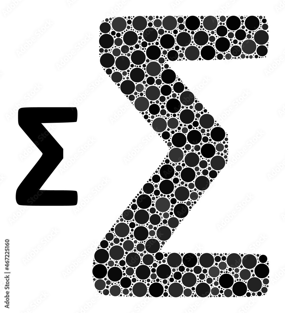 Sigma Greek symbol vector composition of round dots in variable sizes ...
