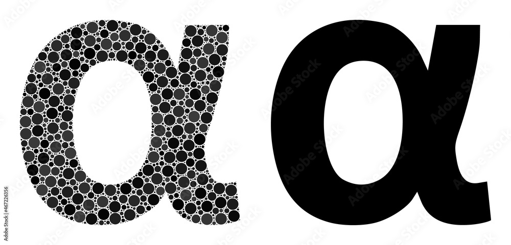 Alpha Greek lowercase symbol vector composition of circle dots in ...