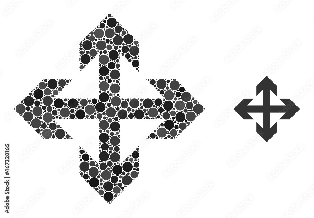 Expand arrows vector composition of circle dots in various sizes and ...