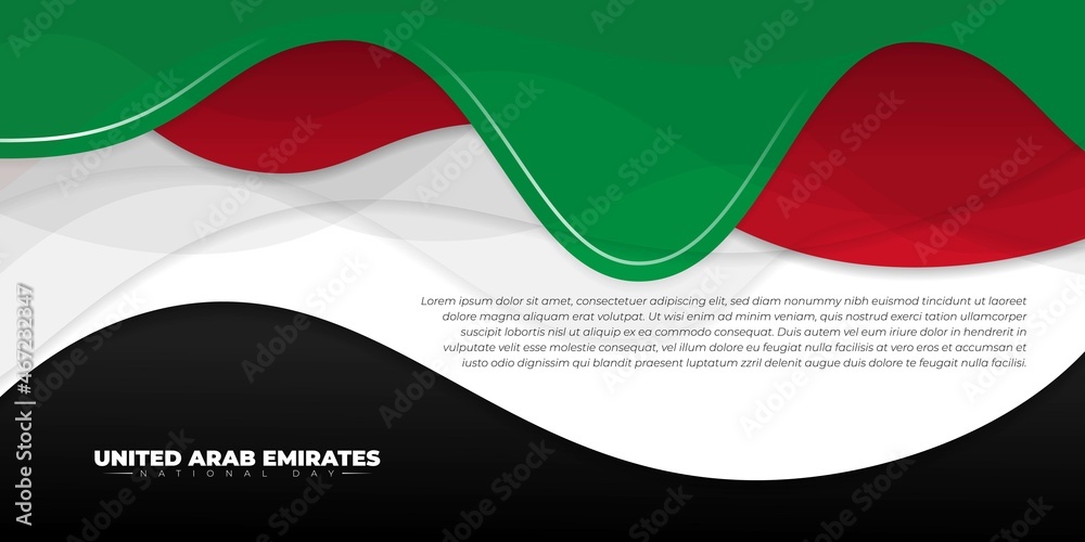 Wavy Green, red, white and black background design. United Arab ...