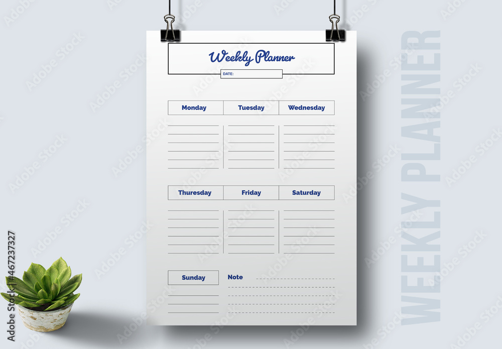 Weekly Planner Design Planner Layout Design Stock Template | Adobe Stock