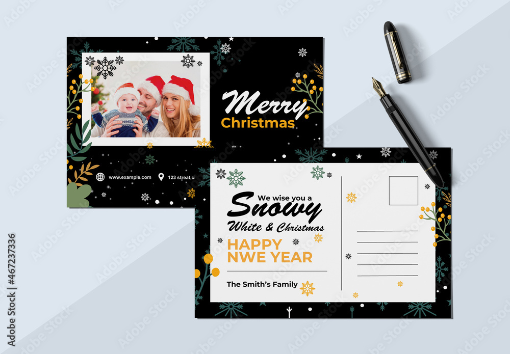 Merry Christmas Post Card Design Layout Stock Template | Adobe Stock
