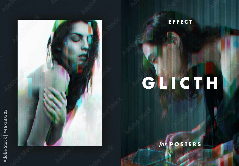 Poster Glitch Photo Effect Mockup Stock Template | Adobe Stock
