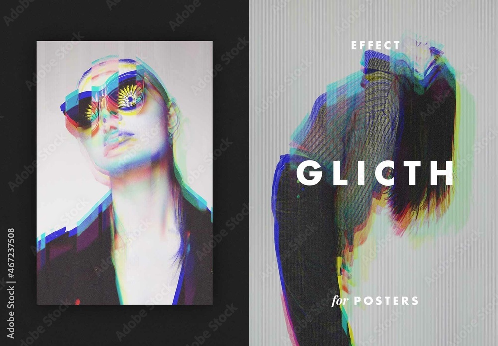 Poster Anaglyph Photo Effect Mockup Stock Template | Adobe Stock