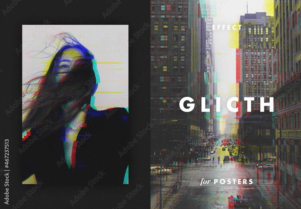 Rgb Poster Glitch Photo Effect Mockup Stock Template | Adobe Stock
