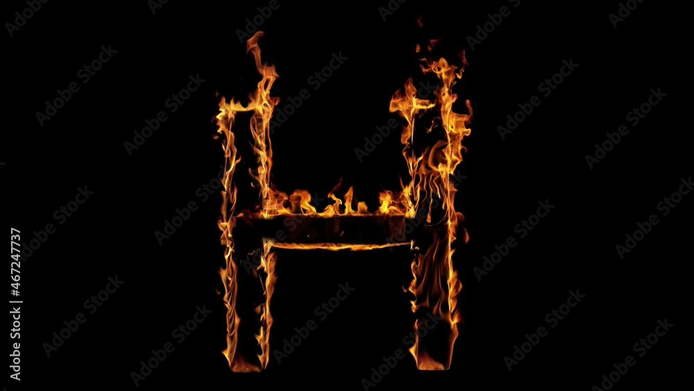 H - Single Letter of Fire Flames Alphabet on Black Background. Super ...