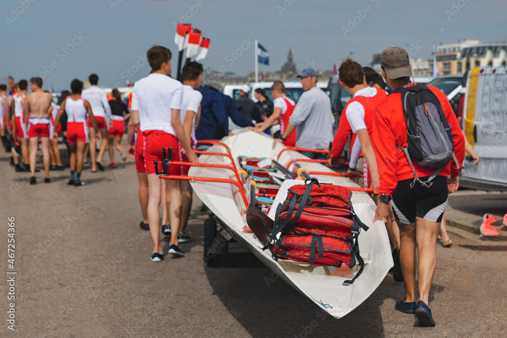 French Rowing Championship. Water Rowing boats with teams Stock Photo ...