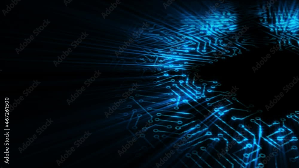 Electrical impulse travels through the circuits of the microcircuit ...