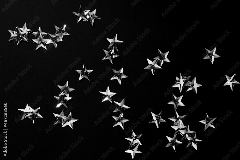 Silver stars on black background. Abstract Background. Metallic star ...