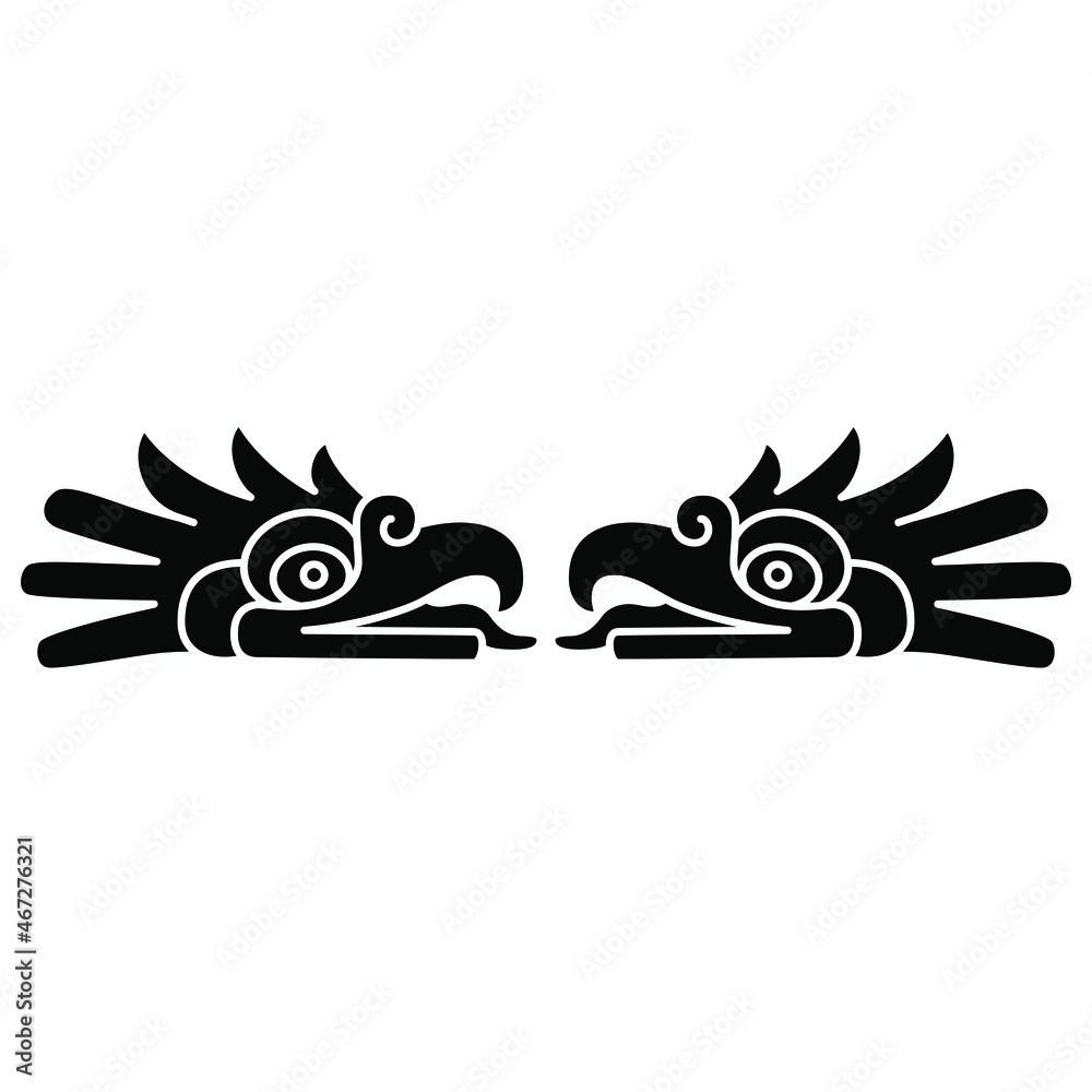 Symmetrical design or frame with two heads of fantastic bird of prey ...