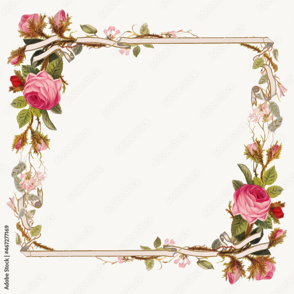 Vintage pink roses vector border frame illustration, remix from ...