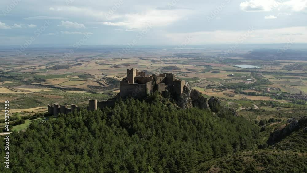 approach to the great castle with wall.Landscape zoom in medieval ...