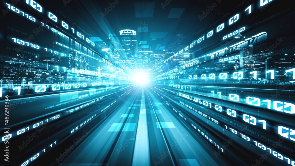 Digital data flow on road in concept of cyber global communication and ...