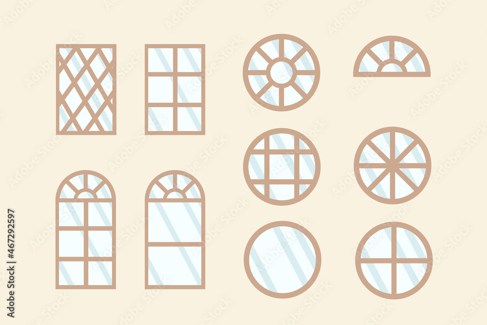 A set of illustrations of wooden window frames. Windows of various ...