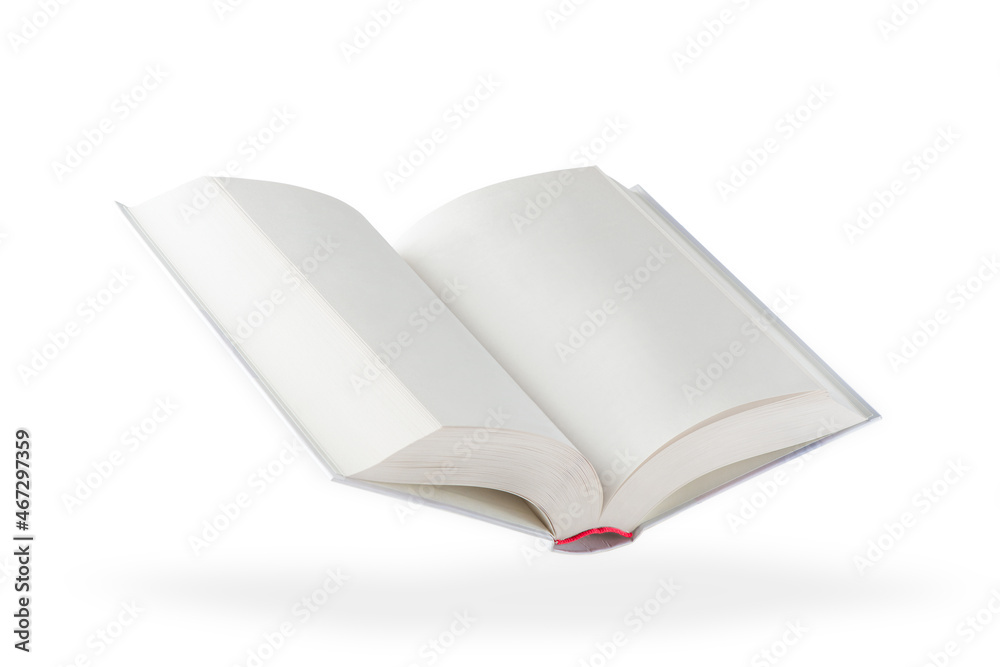 White open book. A blank white book floats in the air, casting a shadow ...