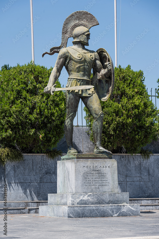 Statue des Leonidas, Sparta, Peloponnes, Griechenland Stock Photo ...