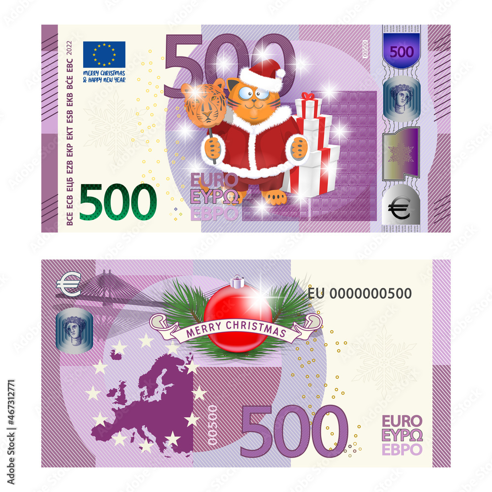 Grafika wektorowa Stock: Festive European banknote of 500 euros. Merry ...