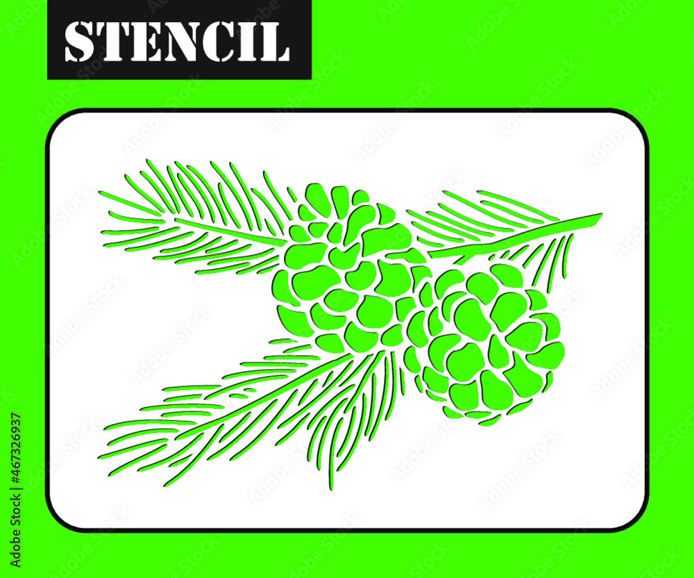 Stencil of coniferous branches and pine cones isolated. Christmas tree ...