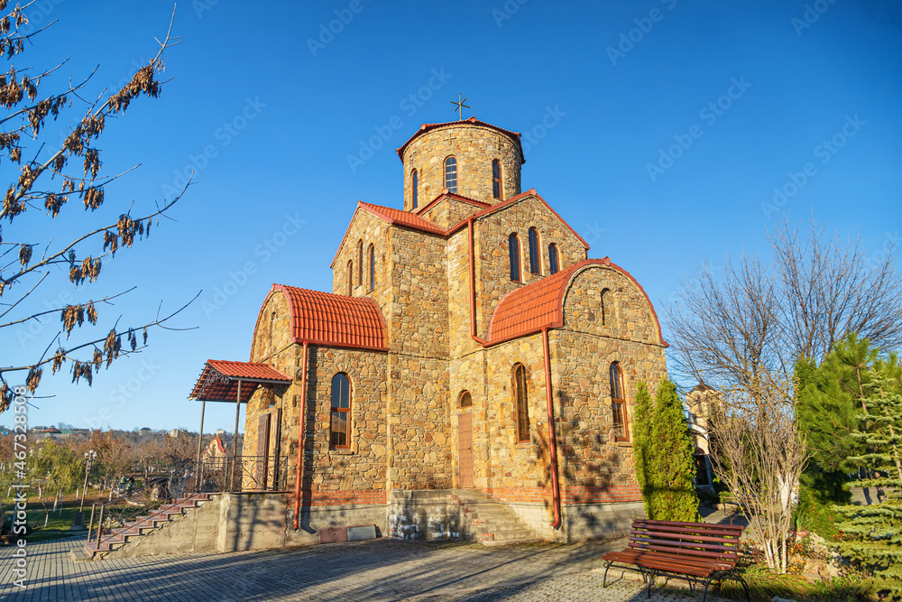 Orthodox church lined with stones in style of temples of fire ...