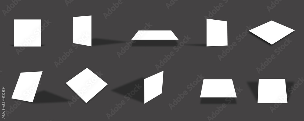 Blank white square paper card mockups collection with different views ...