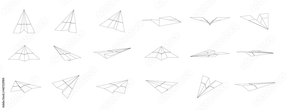 Paper plane outline illustration with different views and angles Stock ...