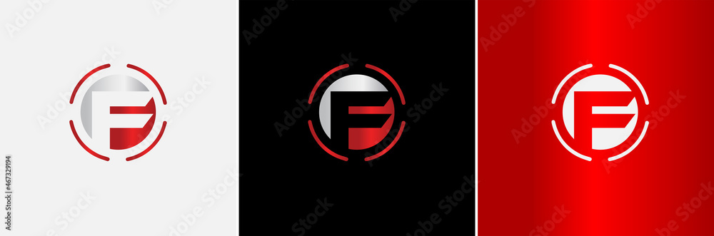 Silver Metallic Red F Logo Creative Modern Minimal Alphabet Initial ...