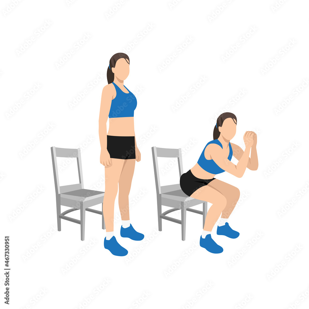 Woman doing Chair squat exercise. Flat vector illustration isolated on ...