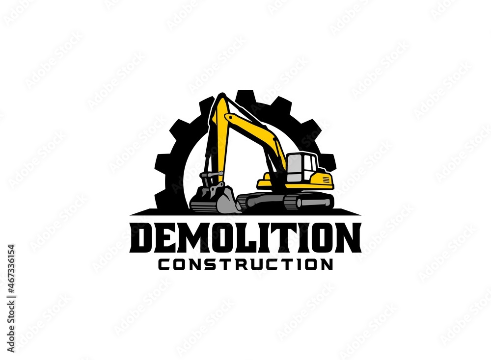Excavator logo vector for construction company. Vehicle equipment ...