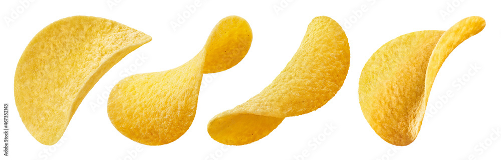 Collection of potato chips, isolated on white background Stock Photo ...