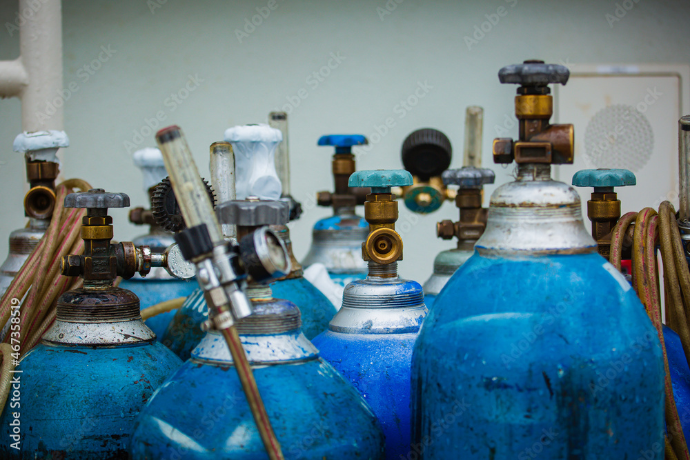 Welding equipment valve acetylene gas cylinder tank with gauge. Stock ...