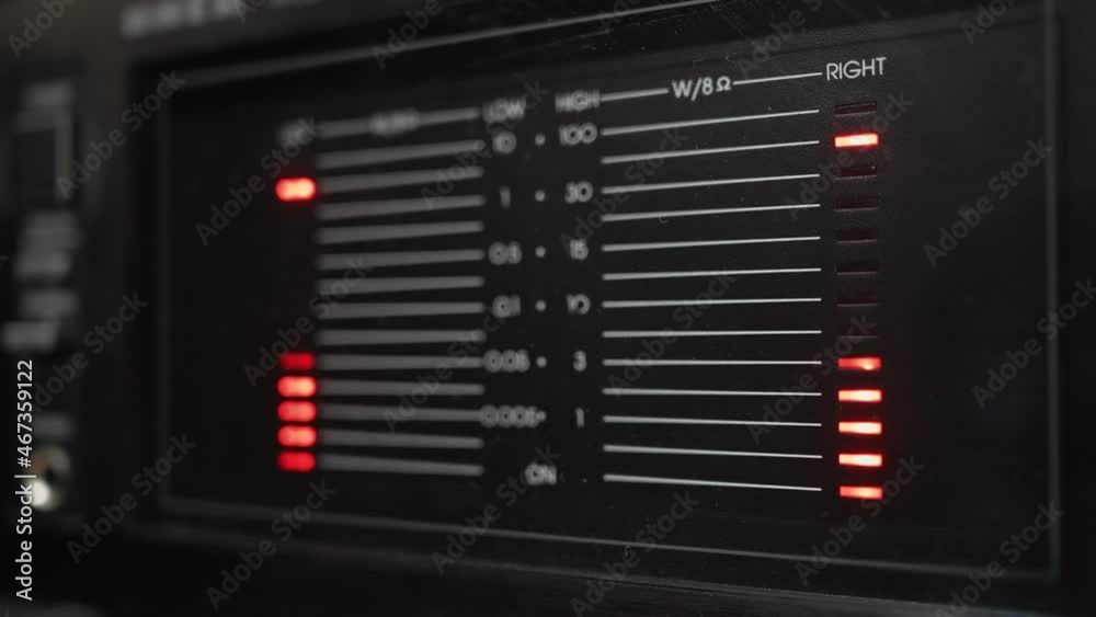 Vertical audio level grahpic display on the old sound amplifier. Audio ...