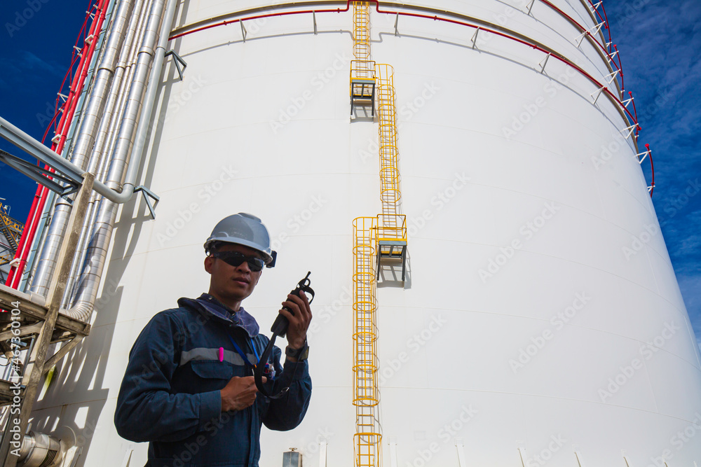 Male workers works permit industry visual inspection of the big white ...