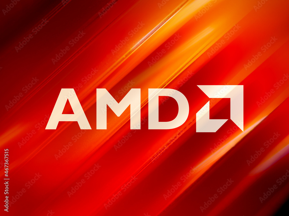 AMD logo on futuristic computer graphics abstract background Stock ...