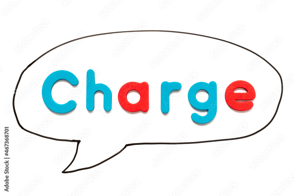 Alphabet letter with word charge in black line hand drawing as bubble ...