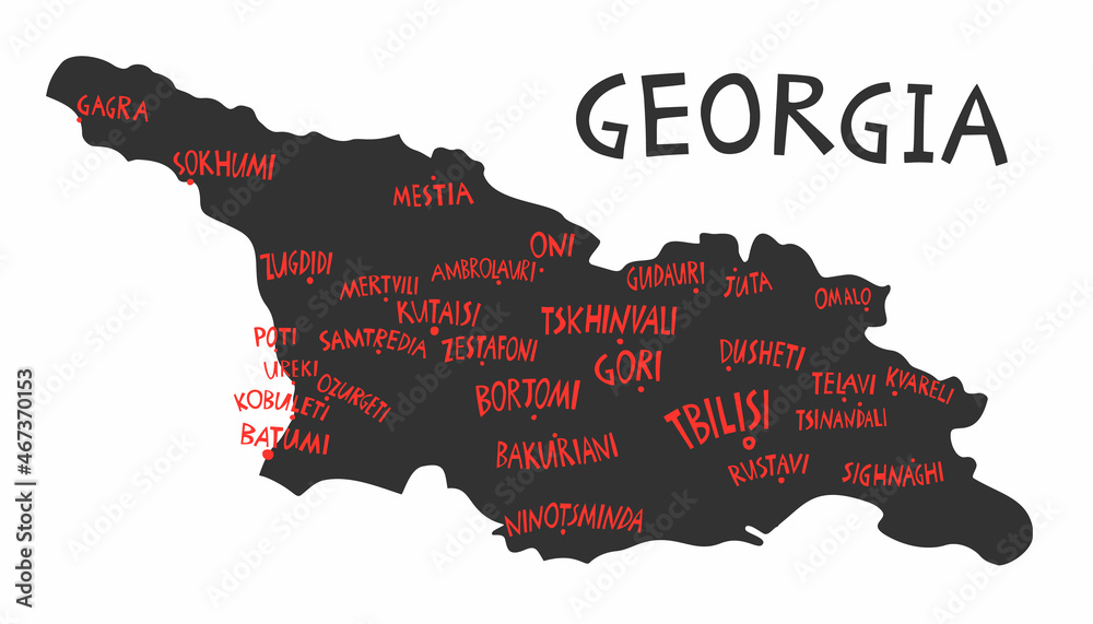 Vector hand drawn stylized map of Georgia. Travel illustration of ...