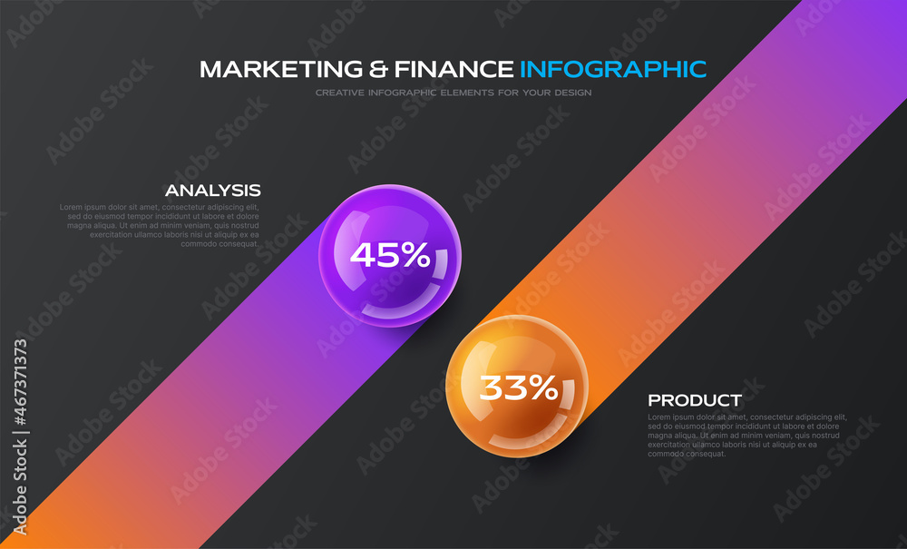 Business infographic presentation with 2 steps. Dynamic bars chart ...