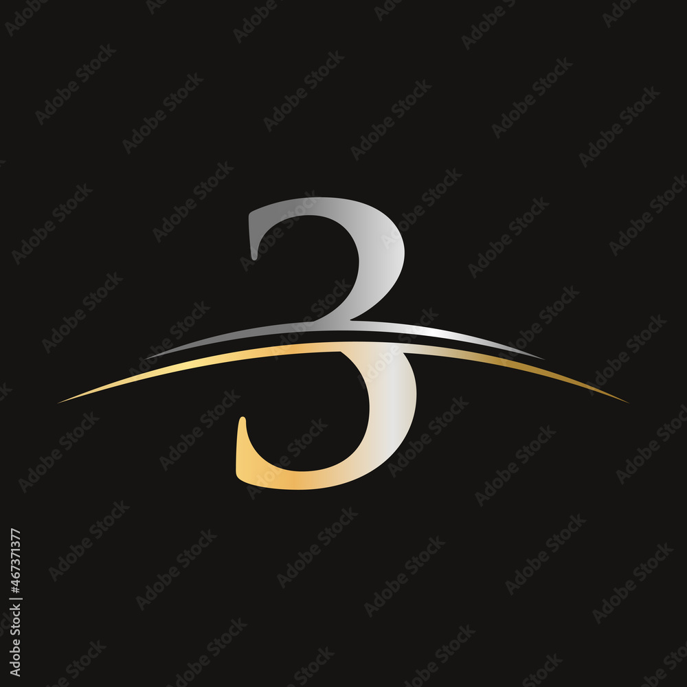 Initial letter 3 logotype company name colored gold swoosh design for ...