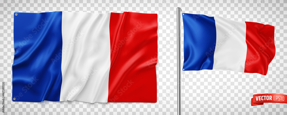 Vector realistic illustration of french flags on a transparent ...