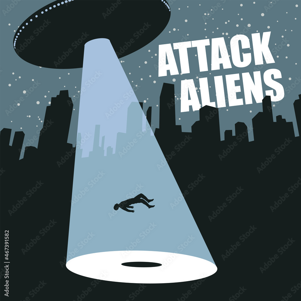 Vector banner on the theme of an alien attack with a large flying ...