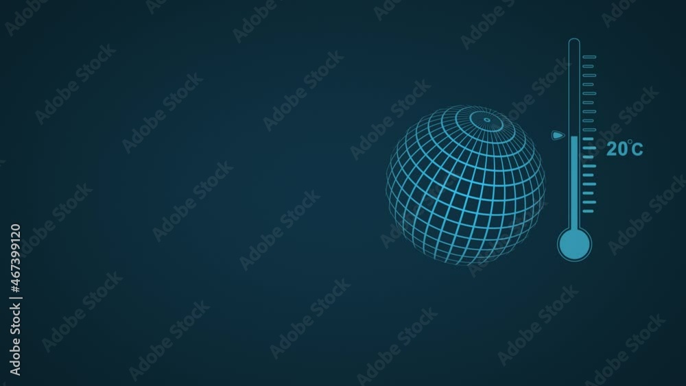 schematic 2D animation of a thermometer and planet earth, global ...