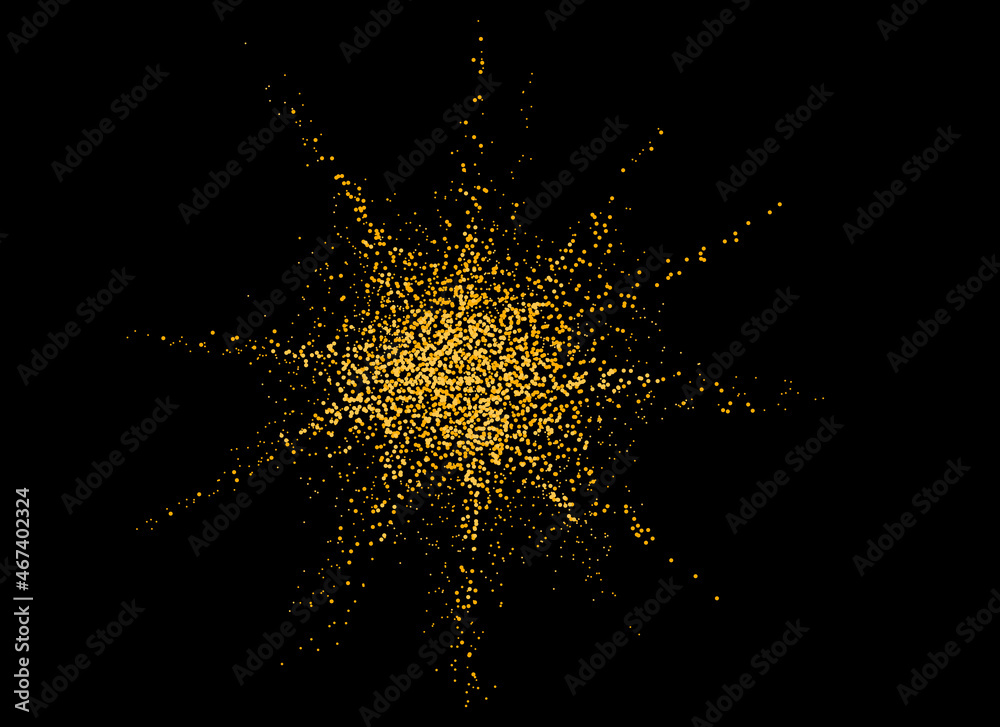 Powder explosion gold glitter particles isolated on png or transparent ...