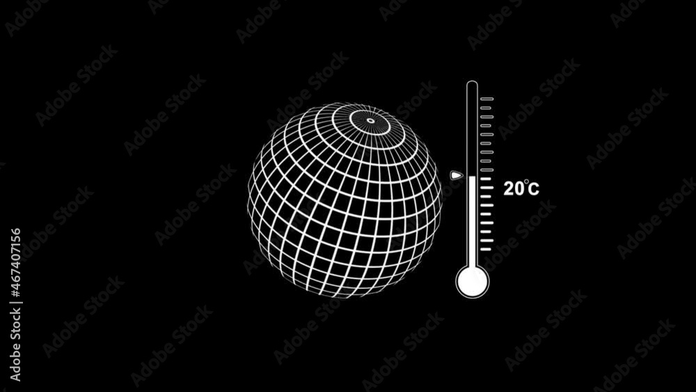 schematic 2D animation of a thermometer and planet earth, global ...