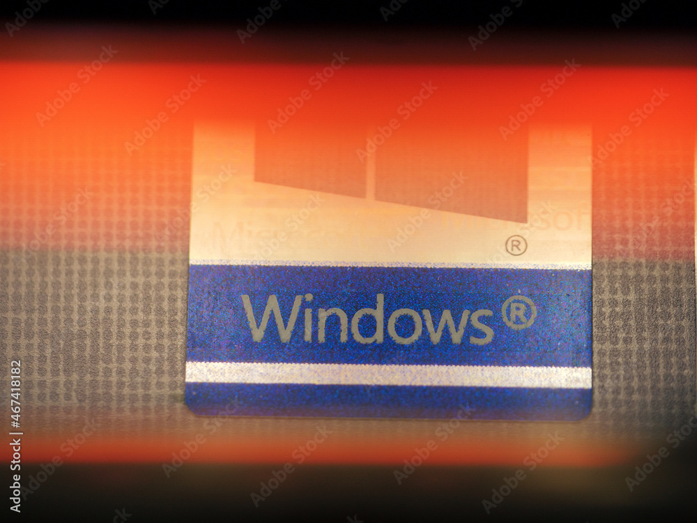 Microsoft Windows logo sticker closeup Stock Photo | Adobe Stock