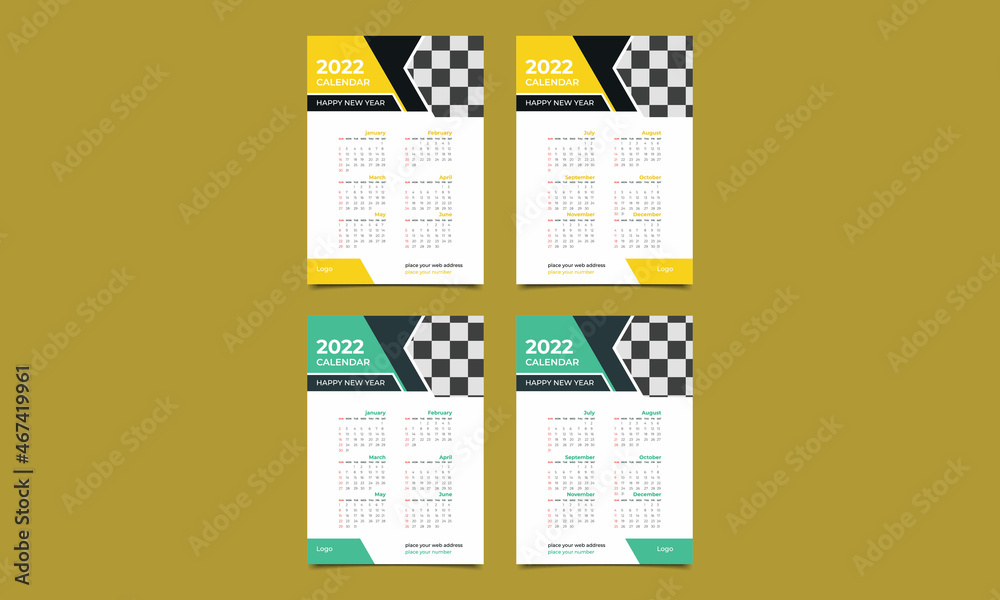 2022 yearly calendar design template. Editable 2022 wall calendar ...