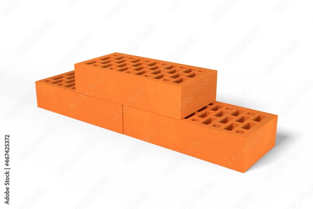 3d render illustration clay bricks isolated on white background ...