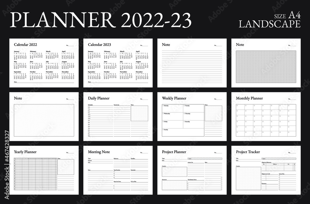 Simple Calendar 2022-23, Planner, Landscape, Week start Sunday template ...