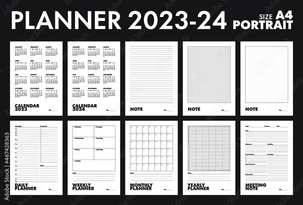 Simple Calendar 2023-24, Planner, Portrait, Week start Sunday template ...